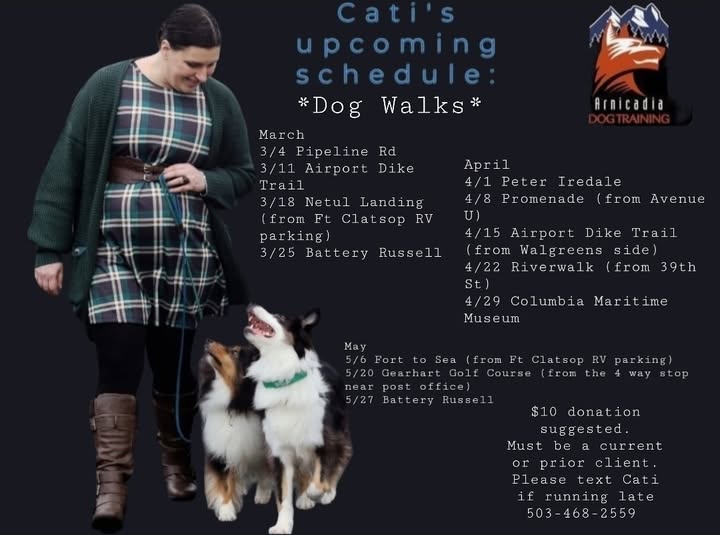 Group Dog Walk Schedule – Arnicadia dog Training